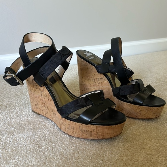 Coach | Shoes | Coach Charla Vachetta Black Wedge Sandal | Poshmark